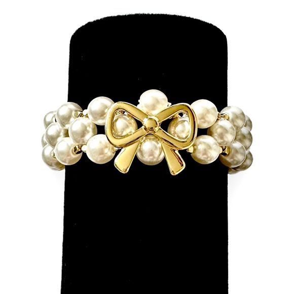Talbots | Jewelry | Talbots Classic Pearl Gold Bow Elastic Bracelet Nwt ...